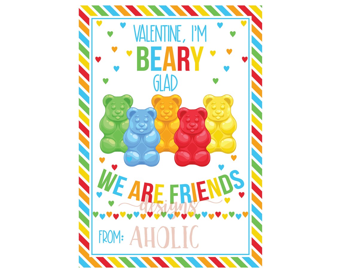 Gummy Bear Valentine Cards Gummy Bear Valentines Gummy - Etsy