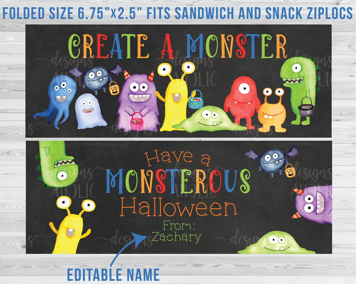 Create a Monster Bag Topper Label Treat Bag Make a Monster - Etsy