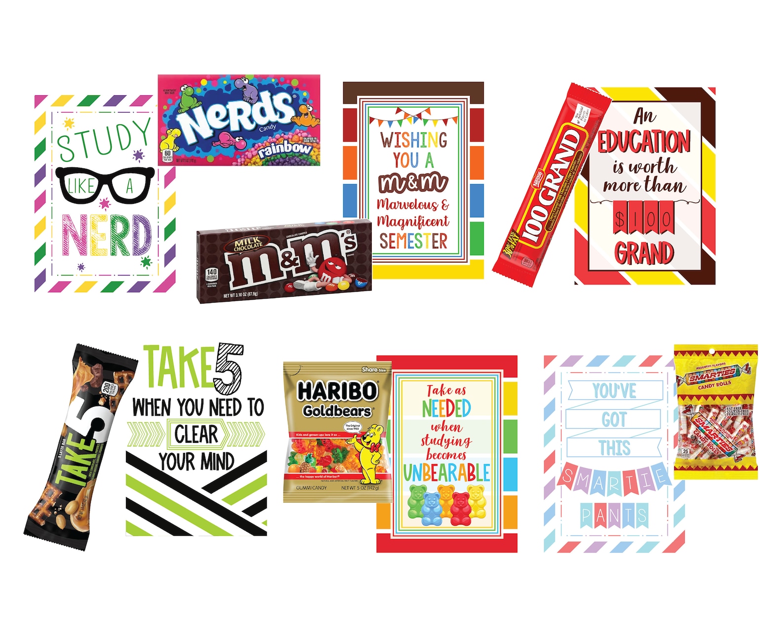 Student Candy Gift Tag Printables College Care Package Gift Tags Back ...