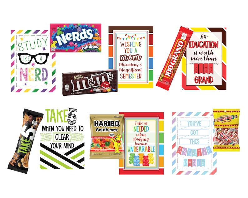Student Candy Gift Tag Printables College Care Package Gift - Etsy