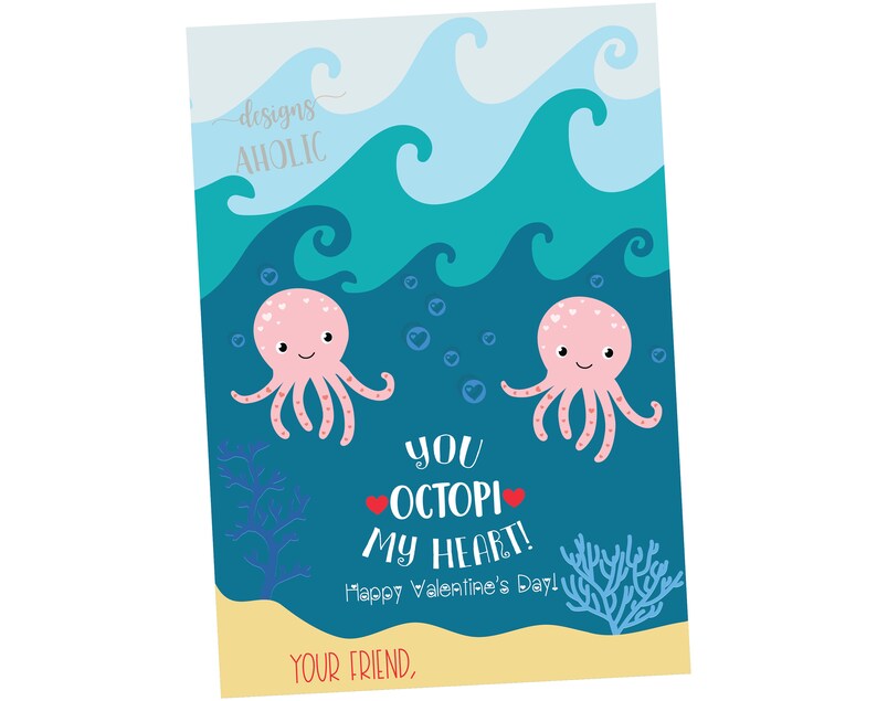 Sea Creature Valentines Day Cards Crab Valentines Turtle - Etsy