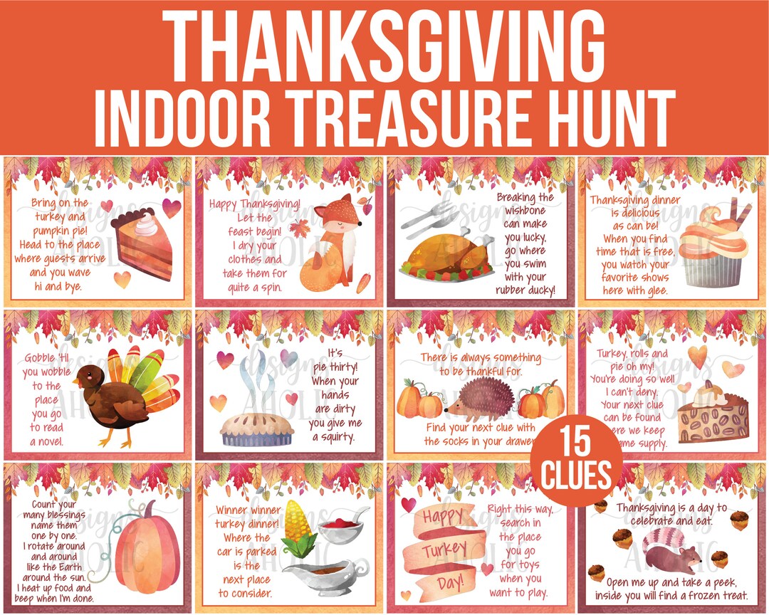 Thanksgiving Treasure Hunt Clues Thanksgiving Scavenger Hunt Clues ...