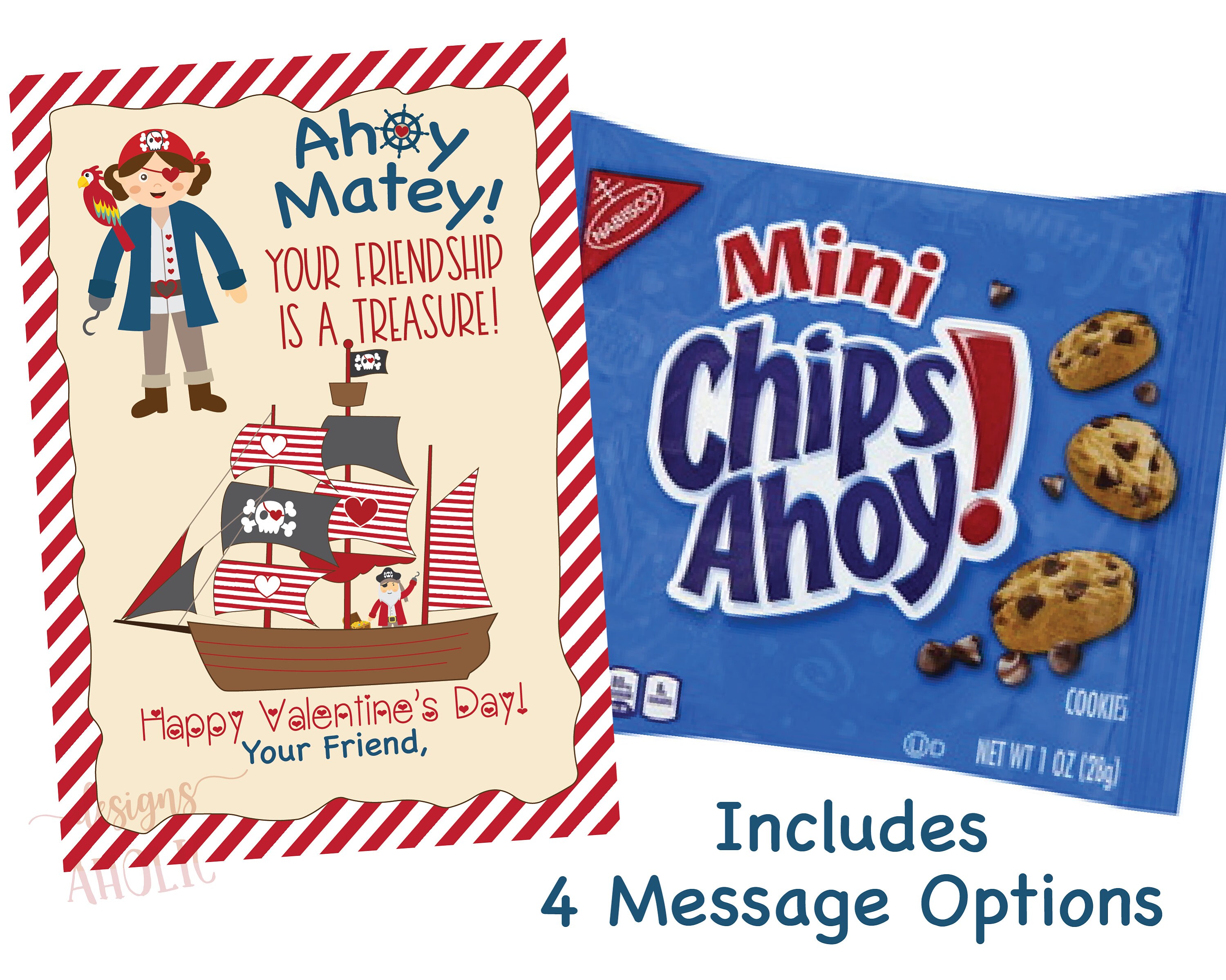 Chips Ahoy Valentine Cards Pirate Valentine Cards Girl | Etsy