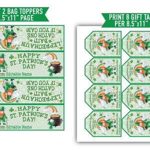 St. Patrick's Day Bag Topper - St. Patrick's Day Gift Tag - Leprechaun ...