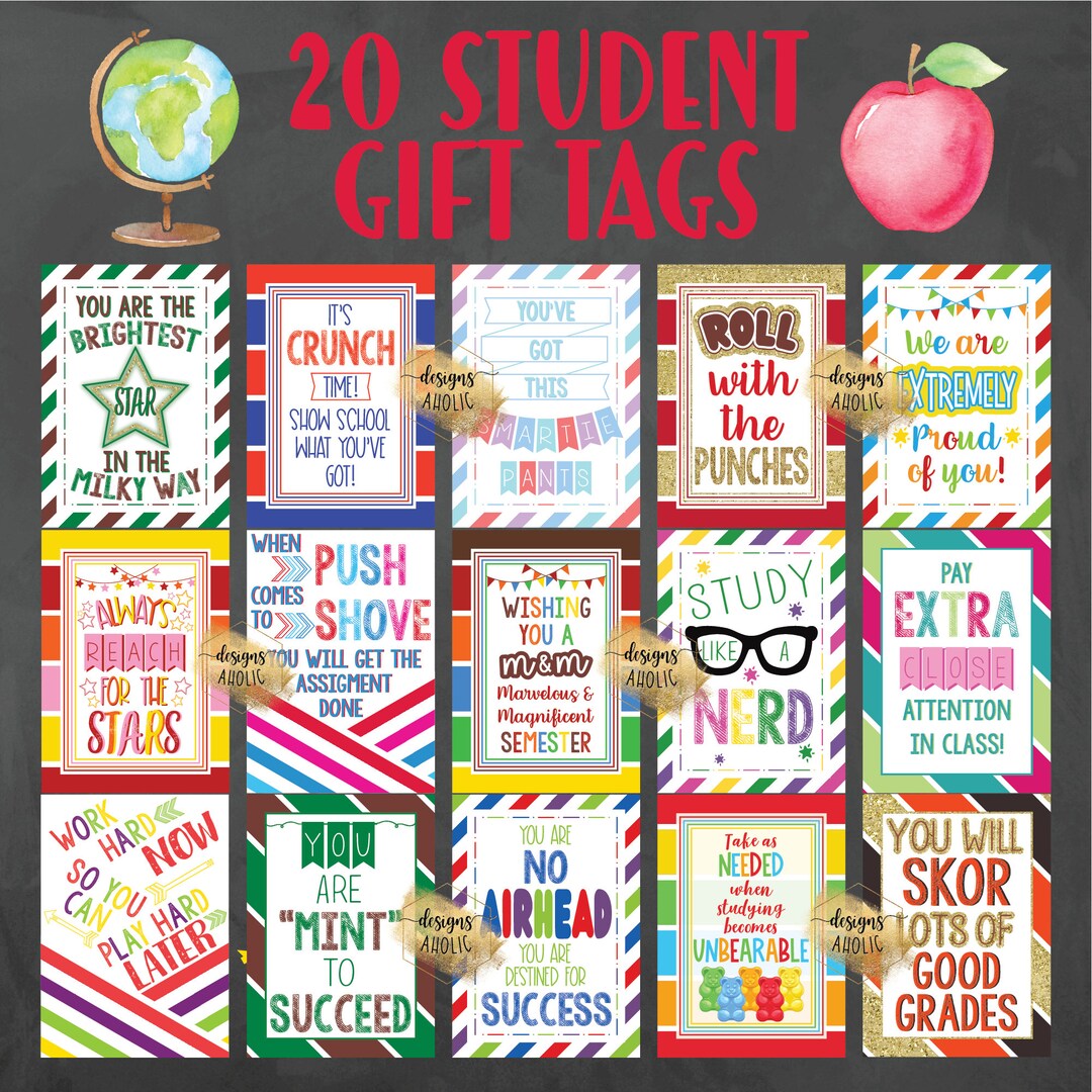 Student Candy Gift Tag Printables College Care Package Gift Tags Back ...
