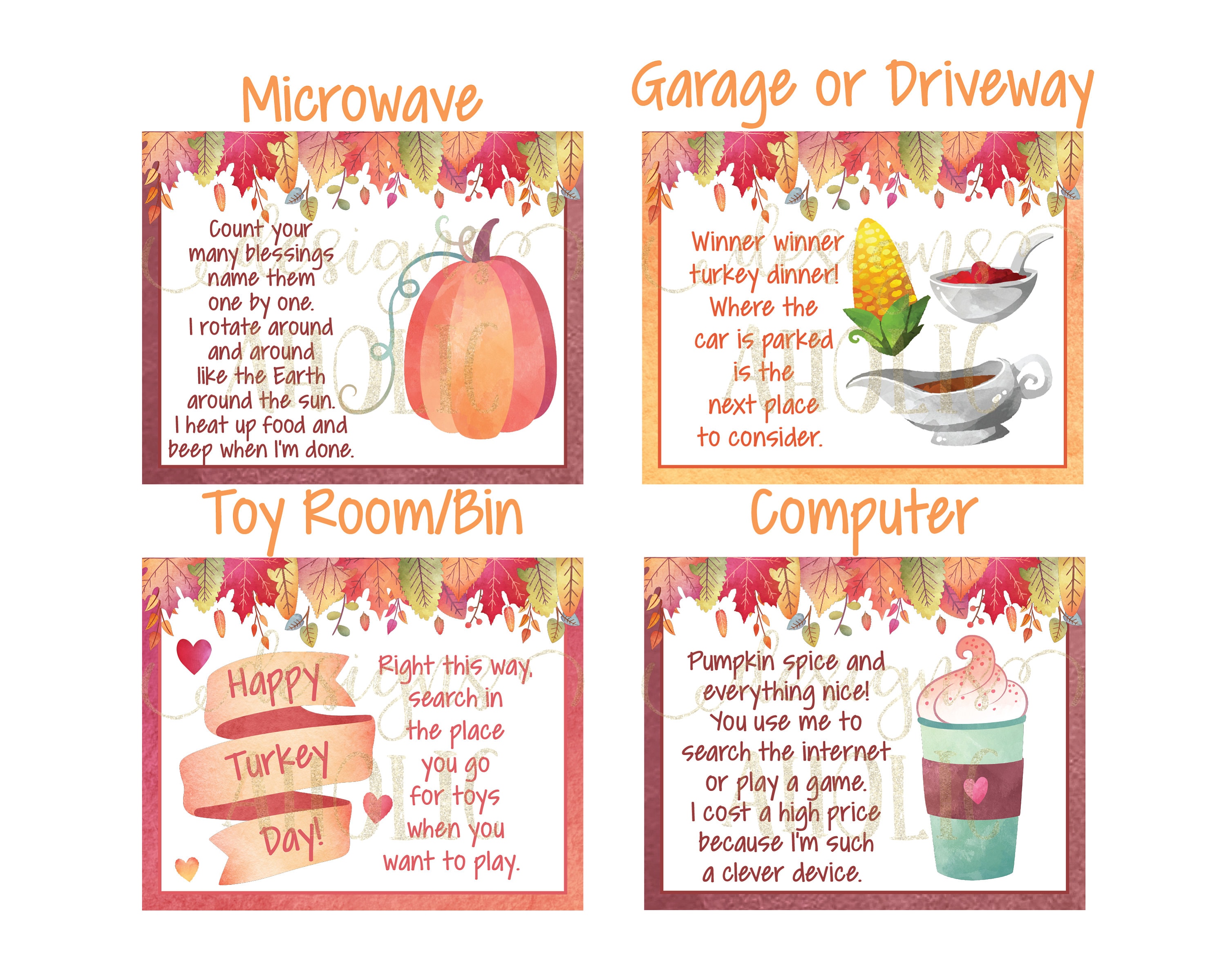 Thanksgiving Treasure Hunt Clues Thanksgiving Scavenger Hunt | Etsy UK