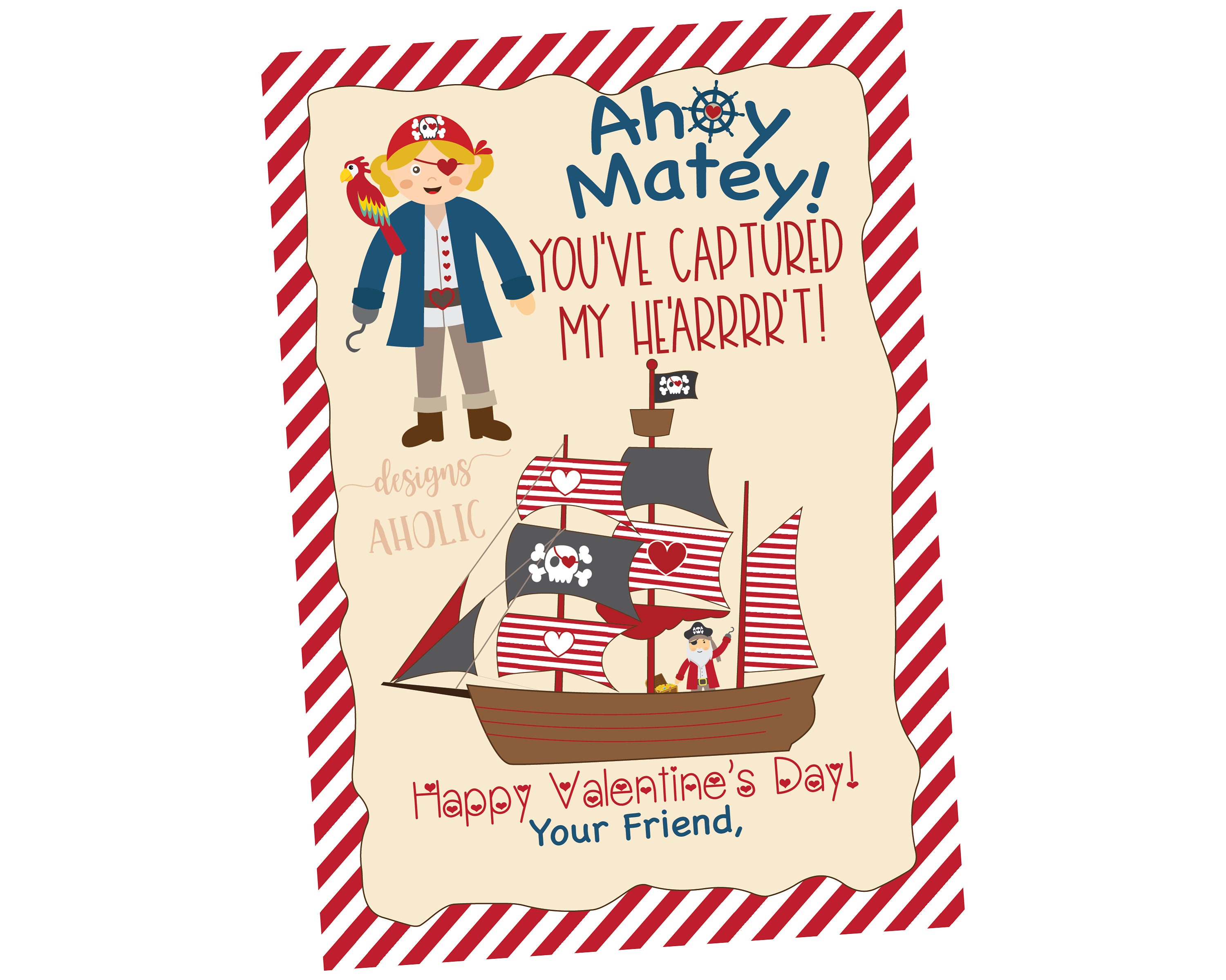 Chips Ahoy Valentine Cards Pirate Valentine Cards Girl | Etsy