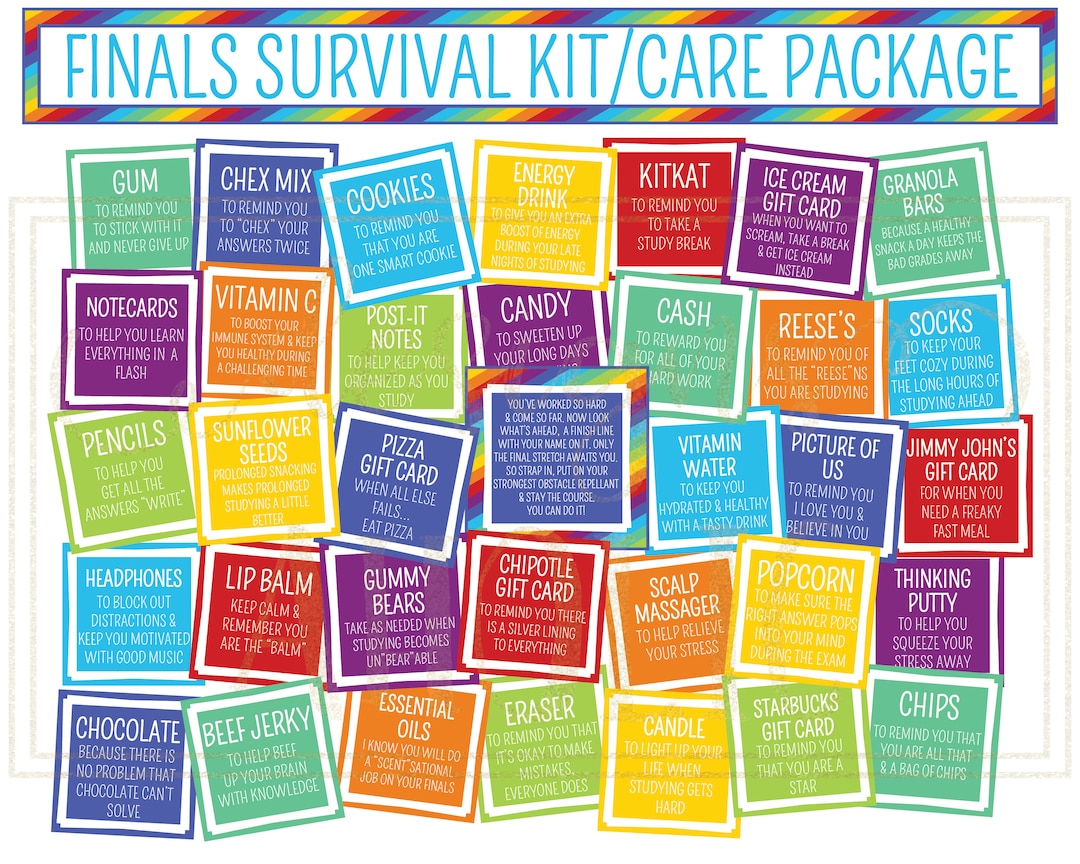 Finals Survival Kit or Care Package Printables Final Exams - Etsy