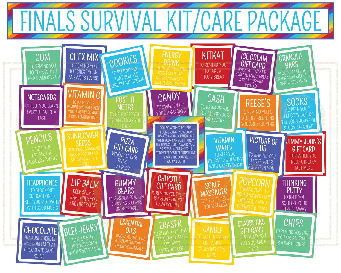 Finals Survival Kit or Care Package Printables Final Exams - Etsy Finals Survival Kit or Care Package Printables Final Exams - Etsy