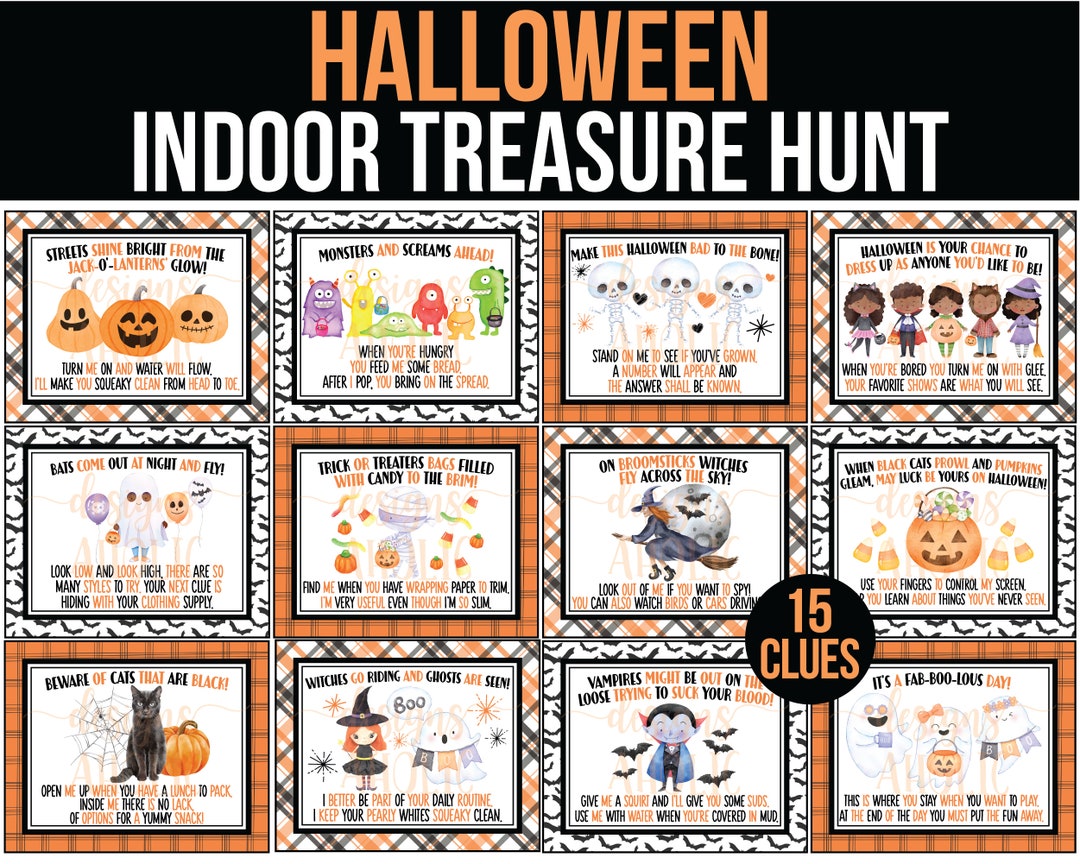 NEW Indoor Halloween Treasure Hunt Halloween Scavenger Hunt Clues ...