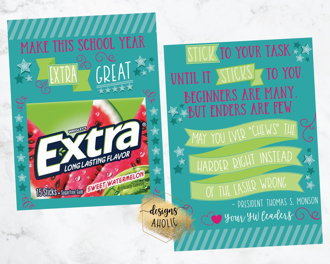 Back to School Gift Tag - Extra Gum Gift Tag - LDS YW Gift Tag - LDS ...