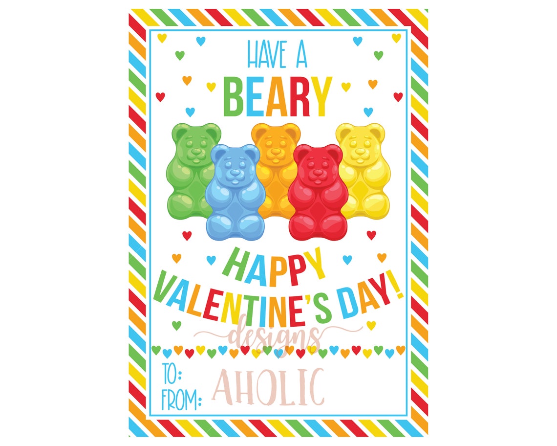 Gummy Bear Valentine Cards Gummy Bear Valentines Gummy - Etsy