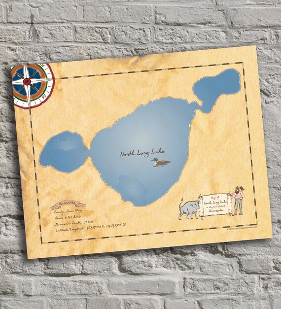 North Long Lake Minnesota. Vintage-Inspired Lake Map Print. - Etsy.de