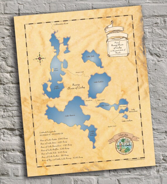Harris Chain of Lakes Florida. Vintage-Inspired Lake Map | Etsy
