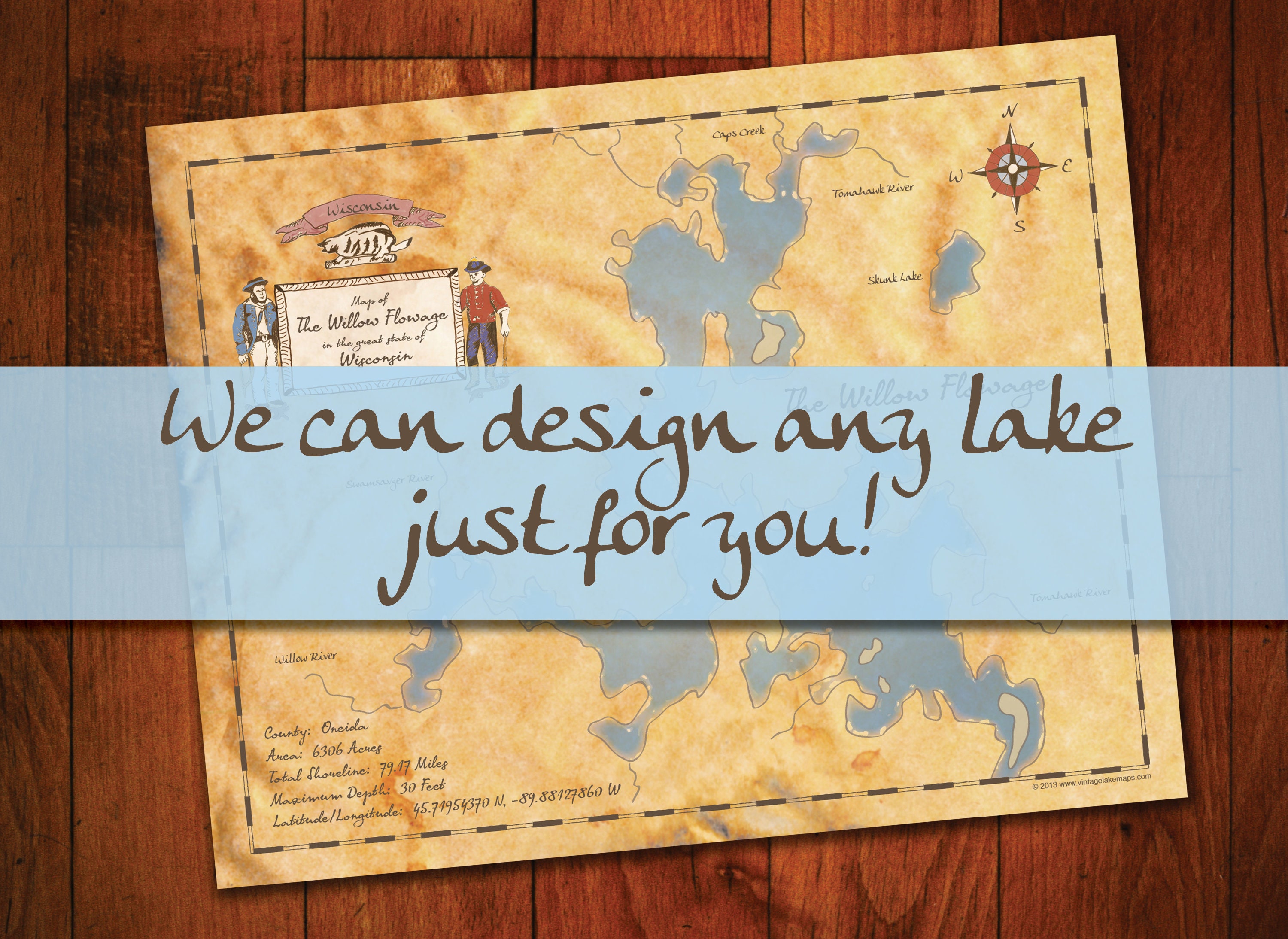 Green Lake, Wisconsin. Vintage-inspired Lake Map Print. Personalized ...