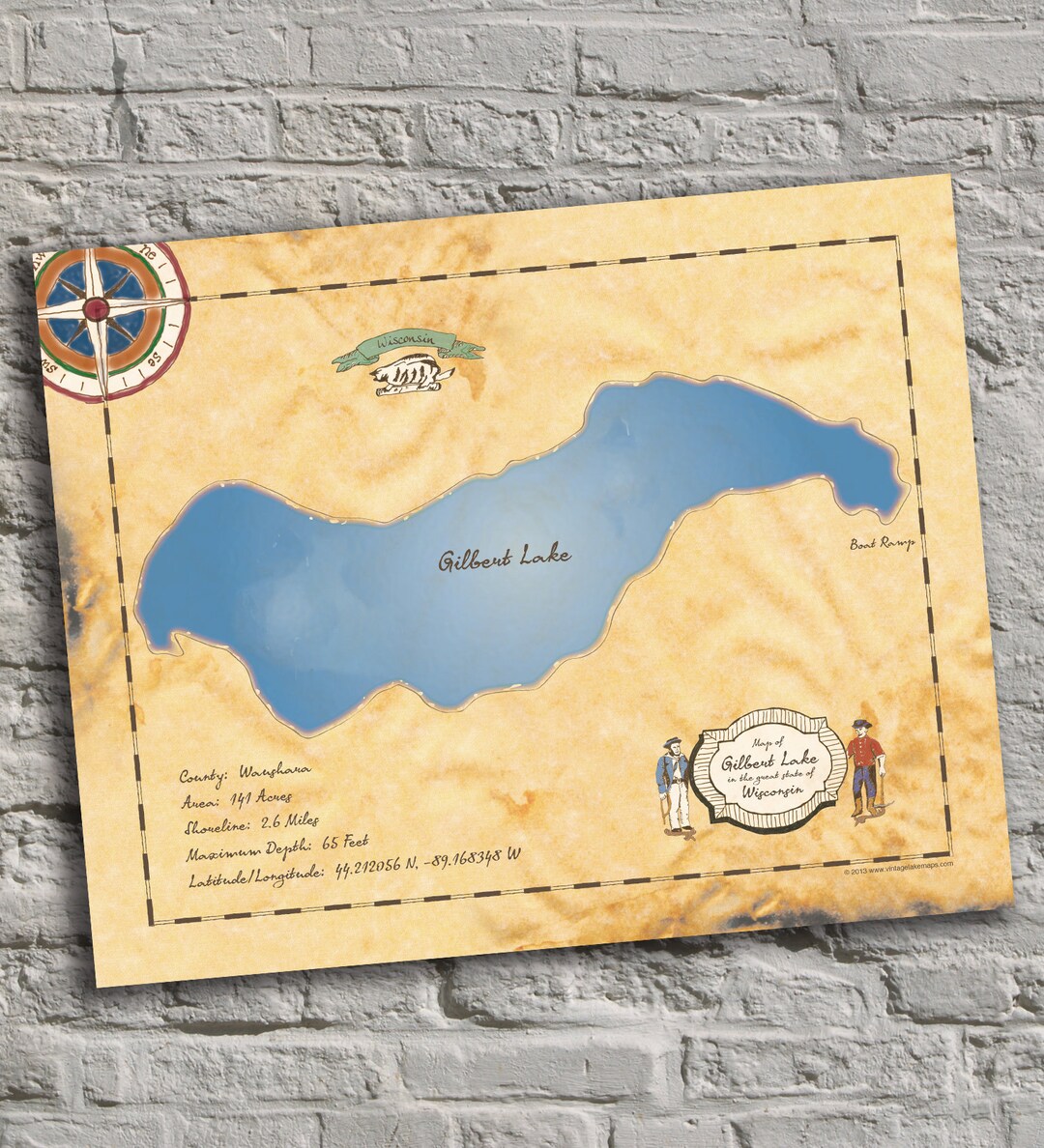 Gilbert Lake Wisconsin. Impresión de mapa del lago de - Etsy España