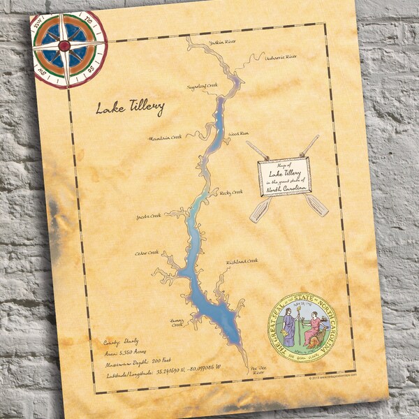 Lake Tillery Nc Map Art - Etsy
