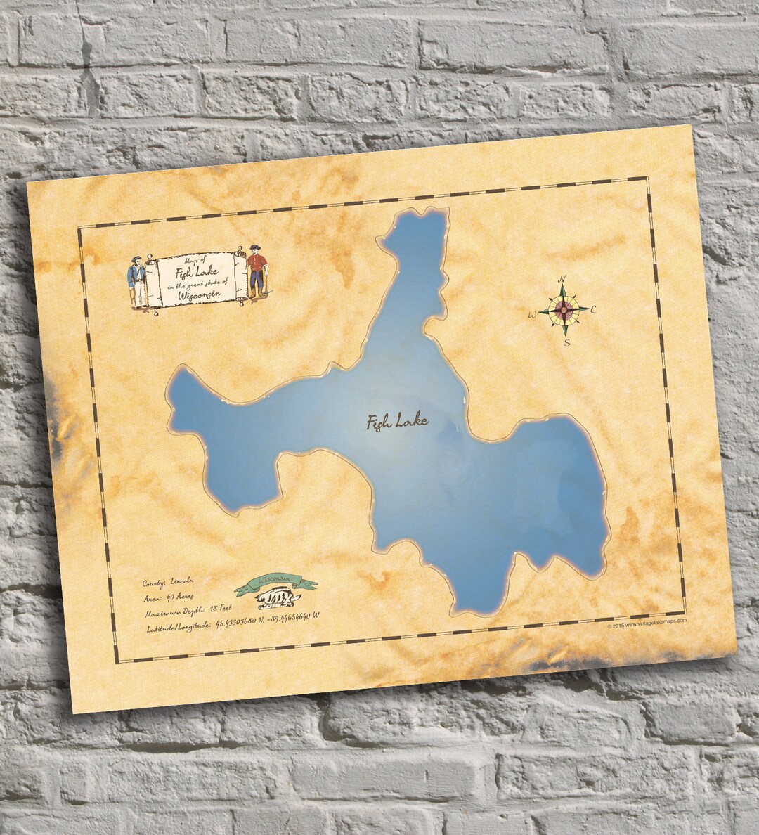 Fish Lake Wisconsin, Vintage Style Lake Map Art Print - Etsy