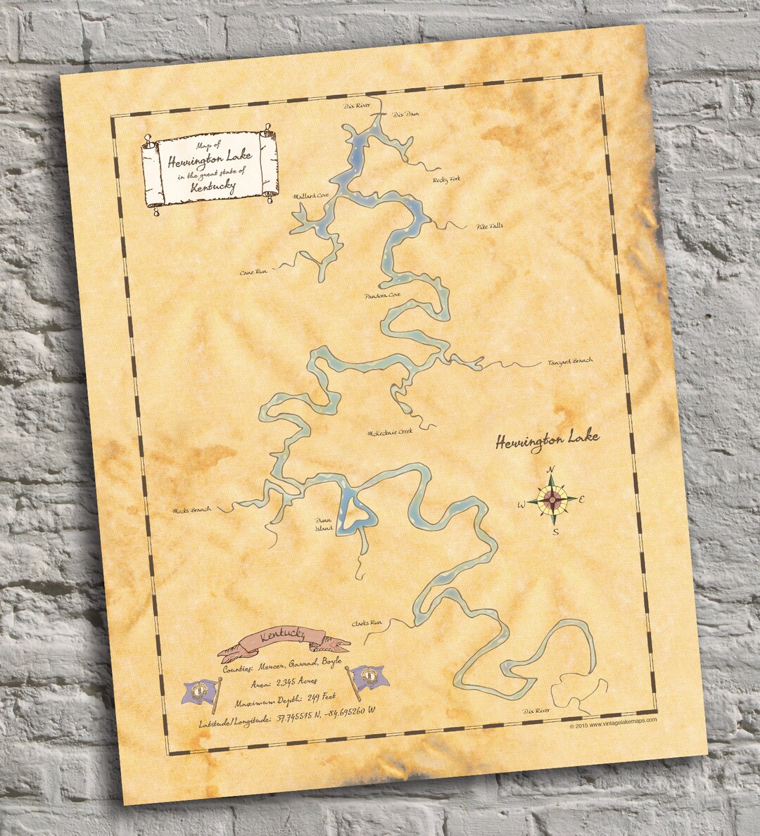 Herrington Lake, Kentucky. Vintage-inspired Lake Map Print. Custom Wall ...
