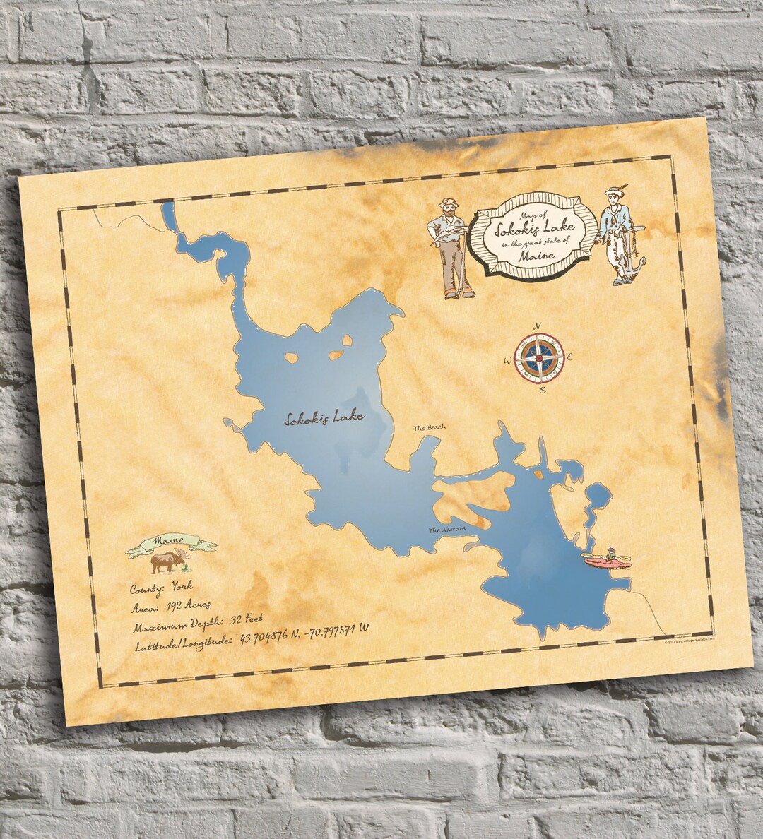 Sokokis Lake, Maine. Vintage-inspired Lake Map Print. Personalized Lake ...