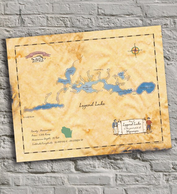 Legend Lake Wisconsin. Vintage-inspired Lake Map Print. - Etsy