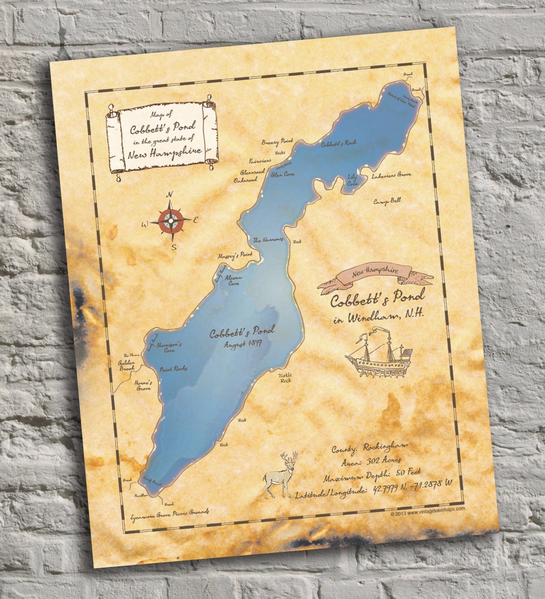 Cobbetts Pond, New Hampshire. Impression de carte du lac dinspiration ...