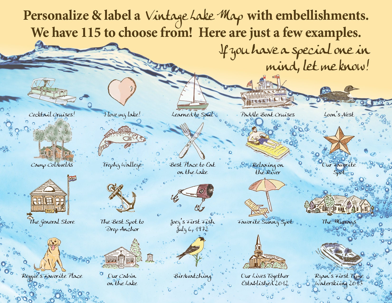 Legend Lake, Wisconsin. Vintage-Inspired Lake Map Print. Custom Wall ...