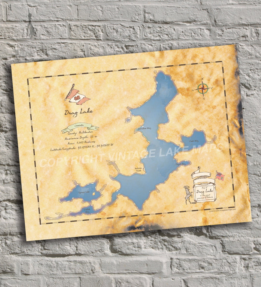 Drag Lake Ontario, Canada. Vintage-inspired Lake Map Print. Custom Wall ...