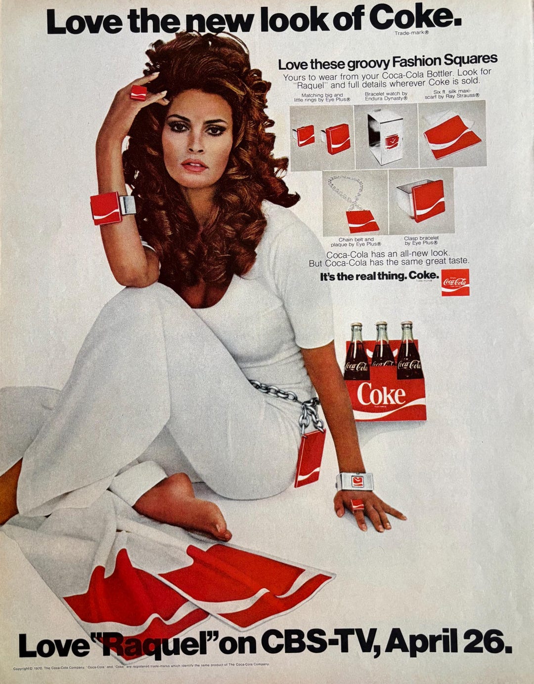 1970 Coca Cola Original Vintage Advertisement Raquel Welch CBS TV Show ...