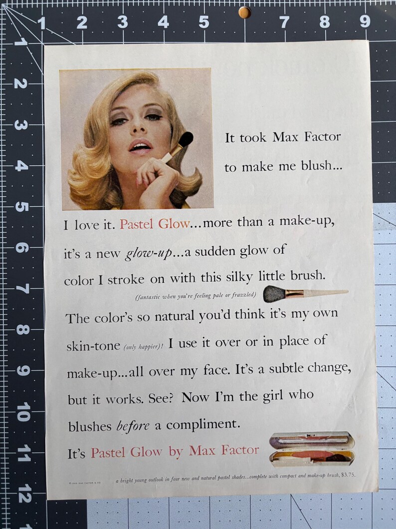 1964 Max Factor Original Vintage Advertisement Pastel Glow Blush ...