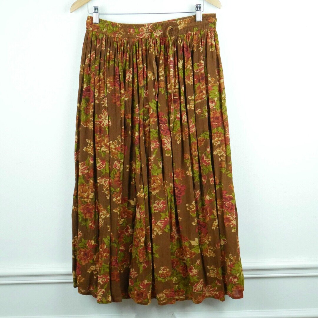 Phool Large Skirt Vintage 90s Midi Brown Floral Cottagecore Whimsigoth ...