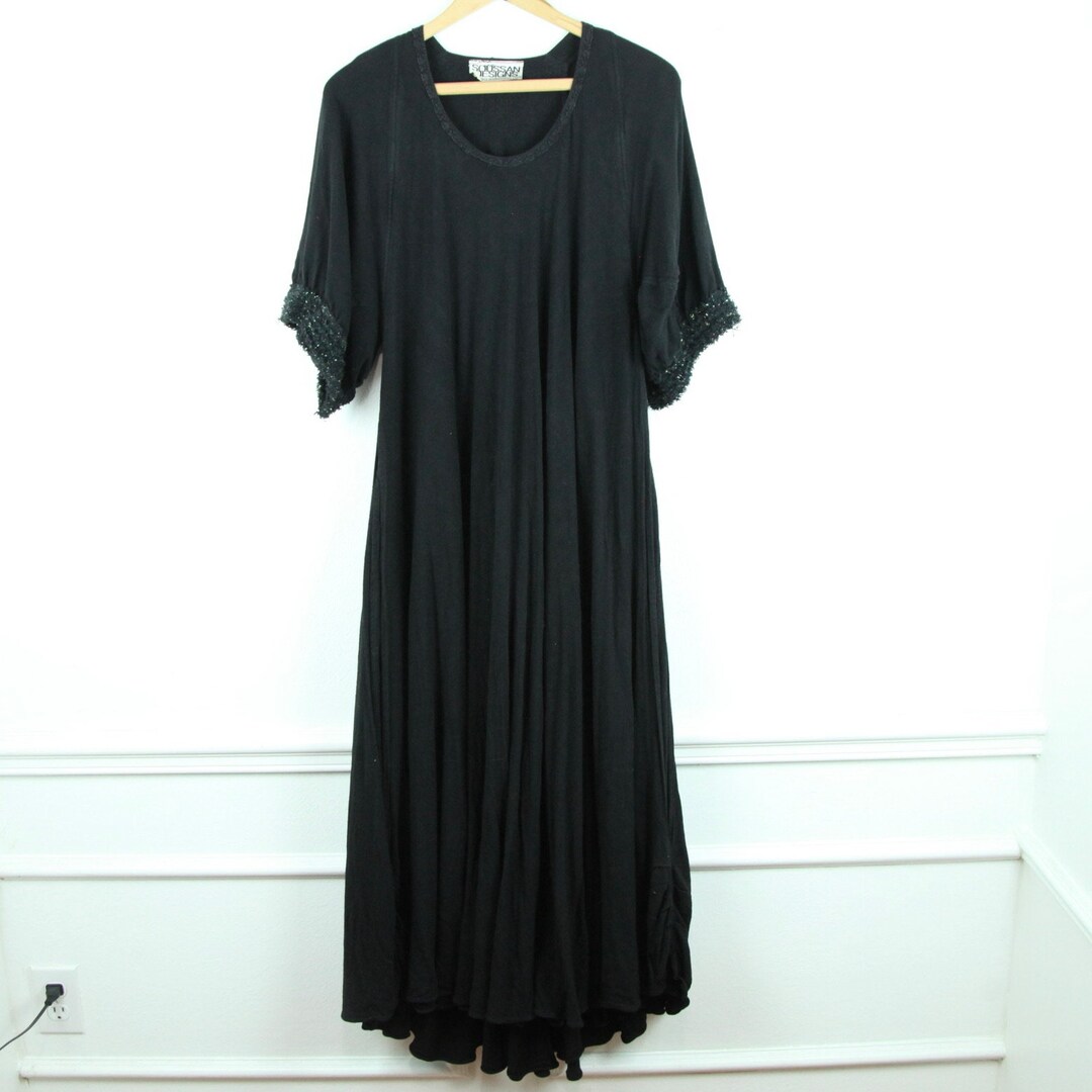 FLAW Vintage 70s Soussan Designs Magic Maxi Dress One Size Black Double ...