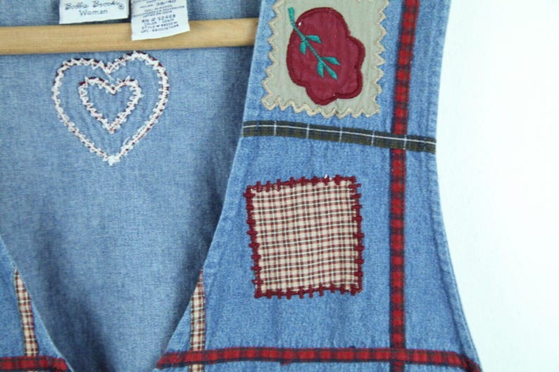 Vintage Women's 18 20 W Denim Vest Farmcore Grannycore Plaid 90s ...