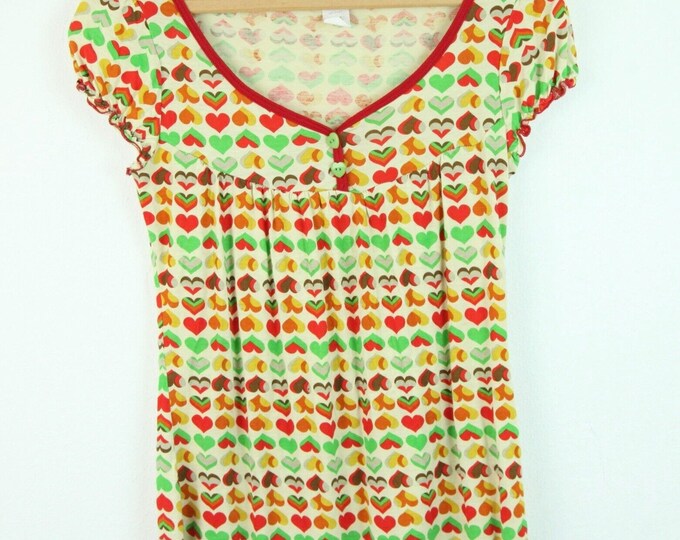 Y2K Babydoll Top M L Sweetheart Heart Print Kidcore Dopamine Rave ...