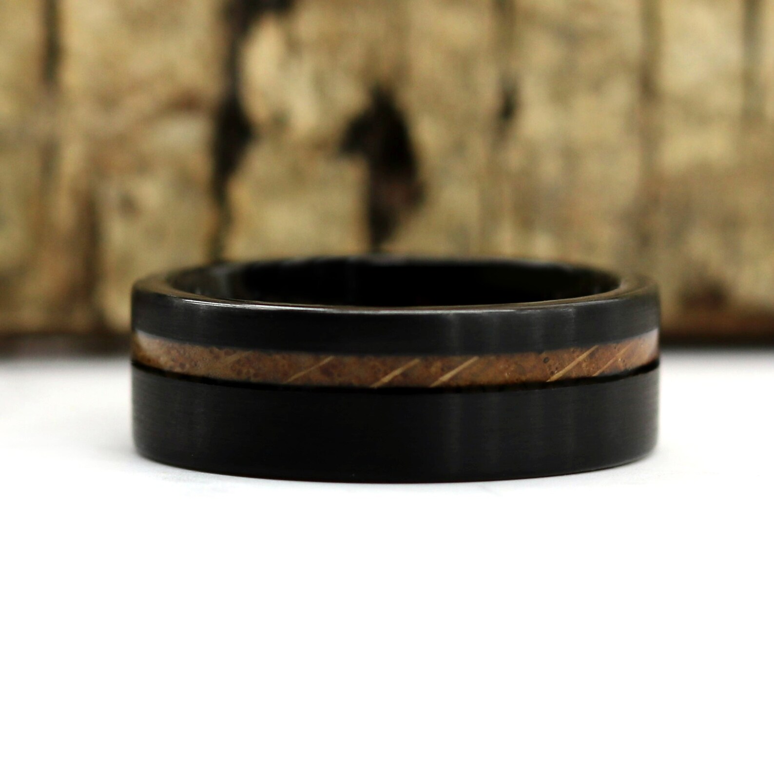 Black Barrel Whisky Barell Wood Mens Wedding Ring Black | Etsy