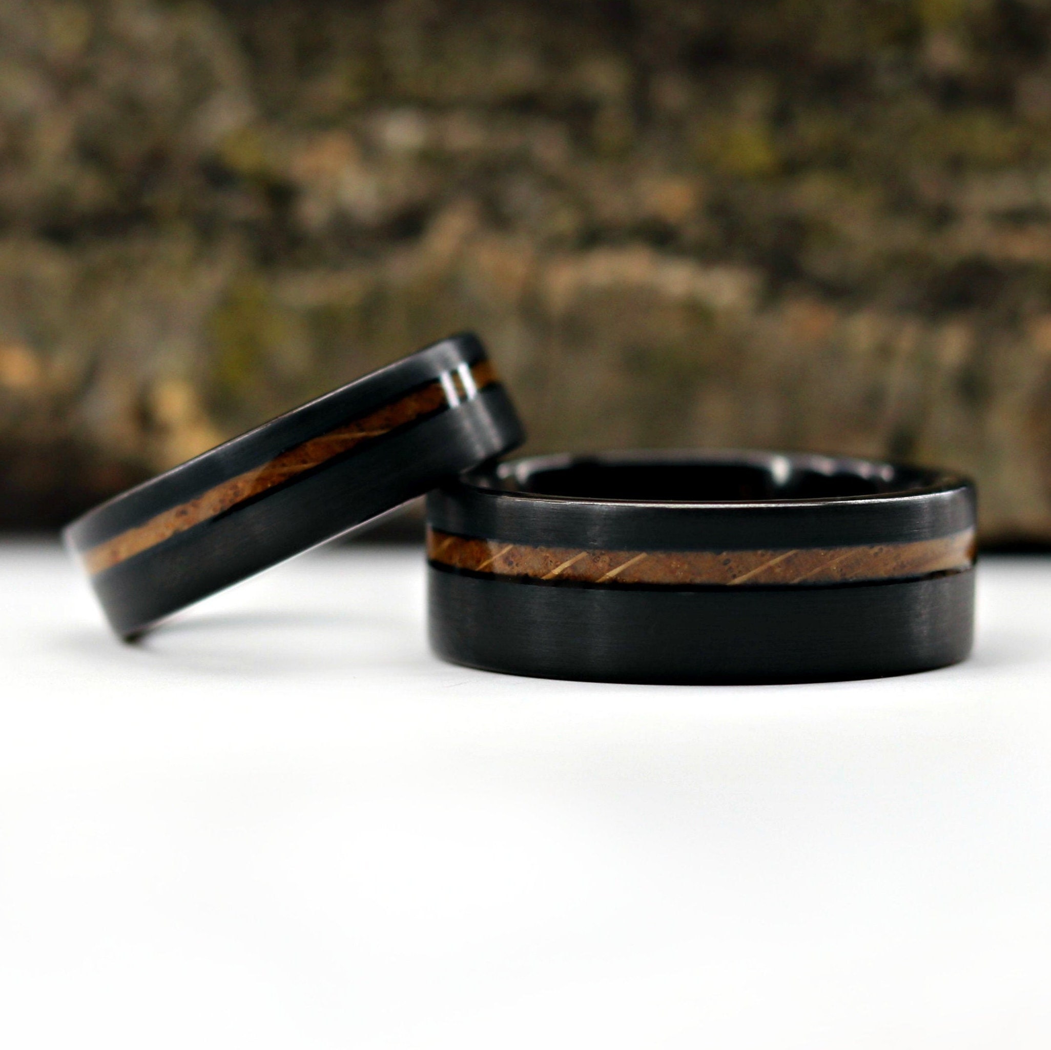 Black Barrel Set Whiskey Barrel Rings Wedding Ring Set | Etsy