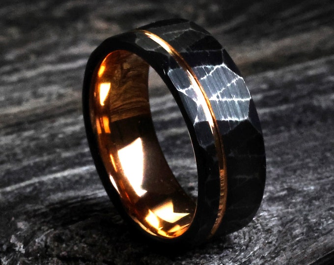 The Stormlight, Rustic Men's Wedding Band, Rose Gold Ring, Black Ring ...