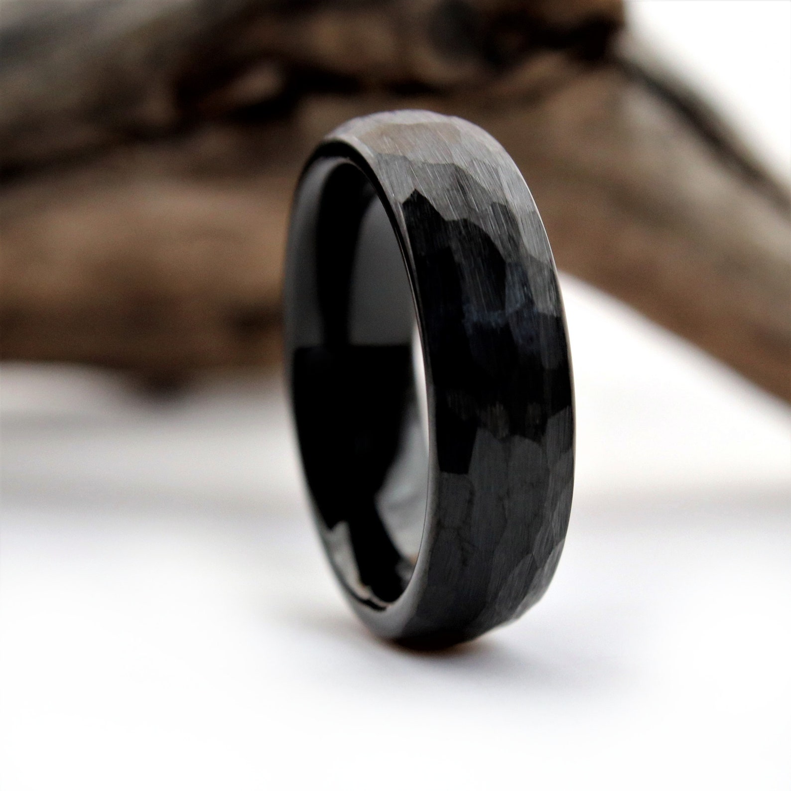 The Saga, Unique Wedding Ring, Black Wedding Ring, Hammered Ring, Men's ...
