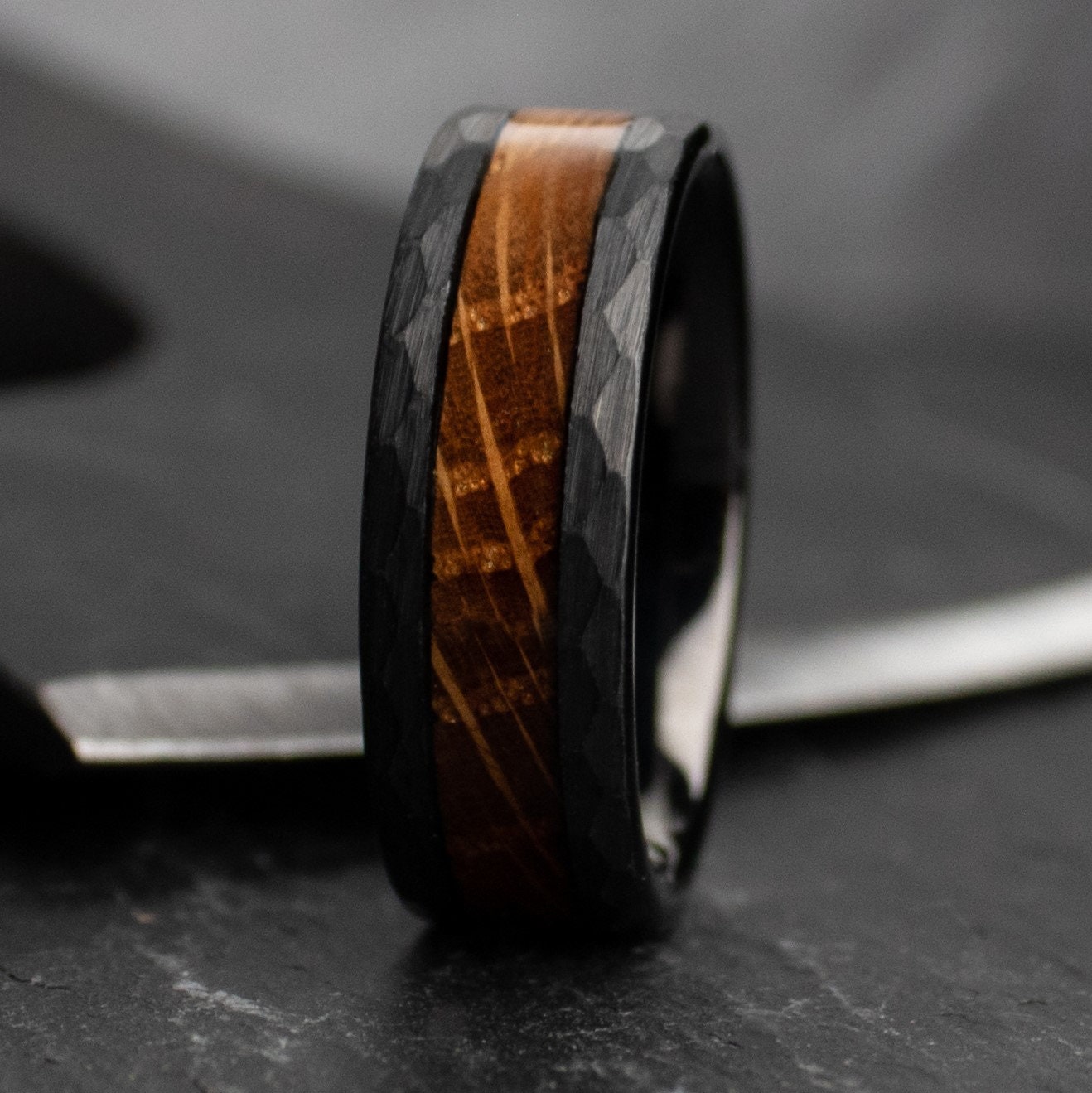 The Ethos Whiskey Barrel Ring Hammered Black Ring Hammered | Etsy