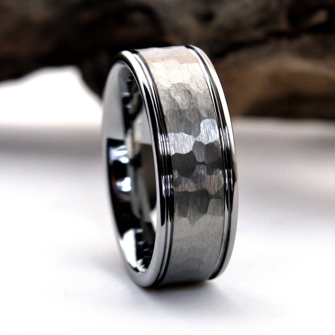 The Atlas, Hammered Tungsten Ring, Hammered Wedding Band, Silver Men's ...