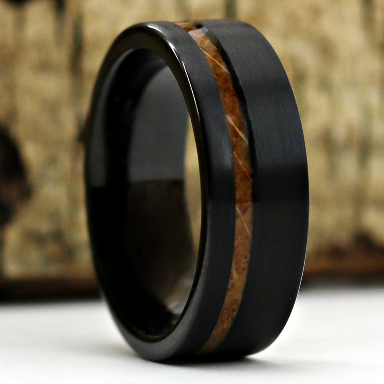 Black Barrel Whisky Barell Wood Mens Wedding Ring Black | Etsy