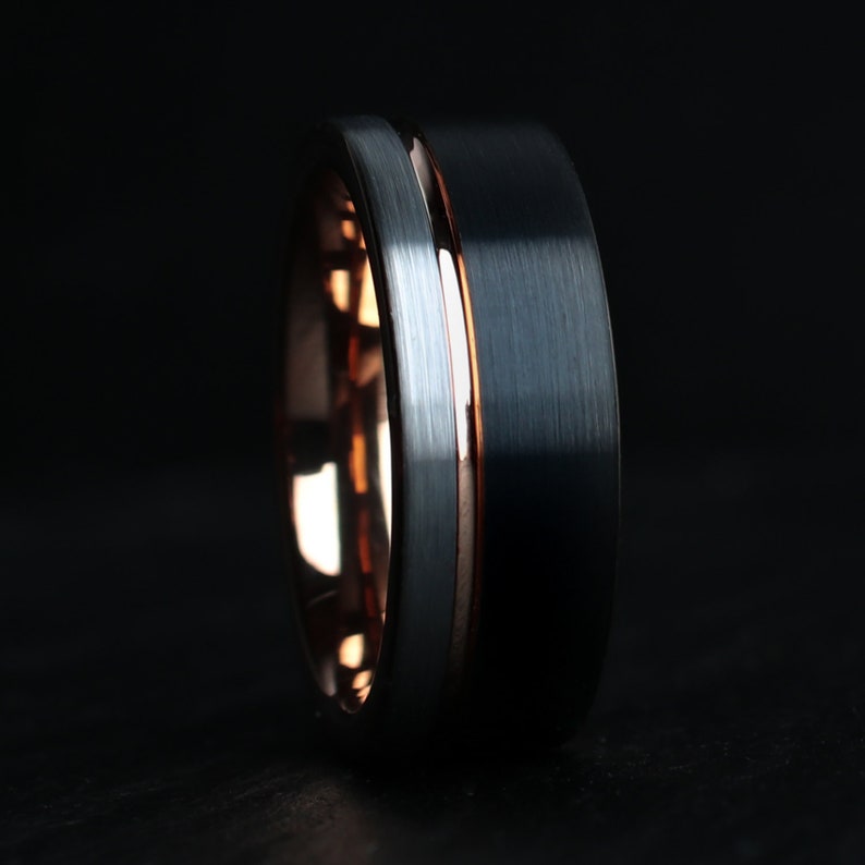 The Brutalist, Black Silver Rose Gold Tungsten Ring, Men's Ring, Men's ...