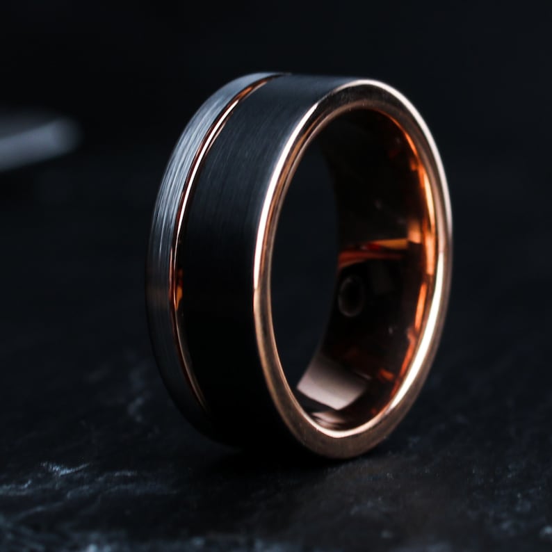 The Brutalist, Black Silver Rose Gold Tungsten Ring, Men's Ring, Men's ...