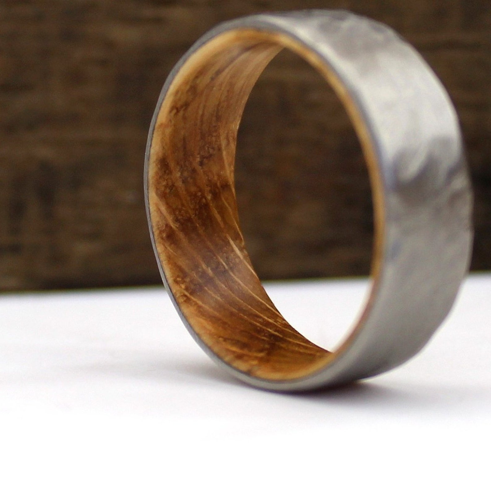 The Terra Whiskey Wood Ring Whiskey Barrel Ring Titanium | Etsy