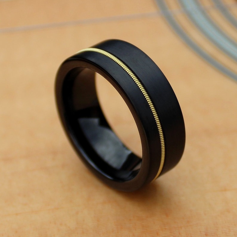 The Rhoads Guitar String Ring Black Ring Wedding Band Ring - Etsy
