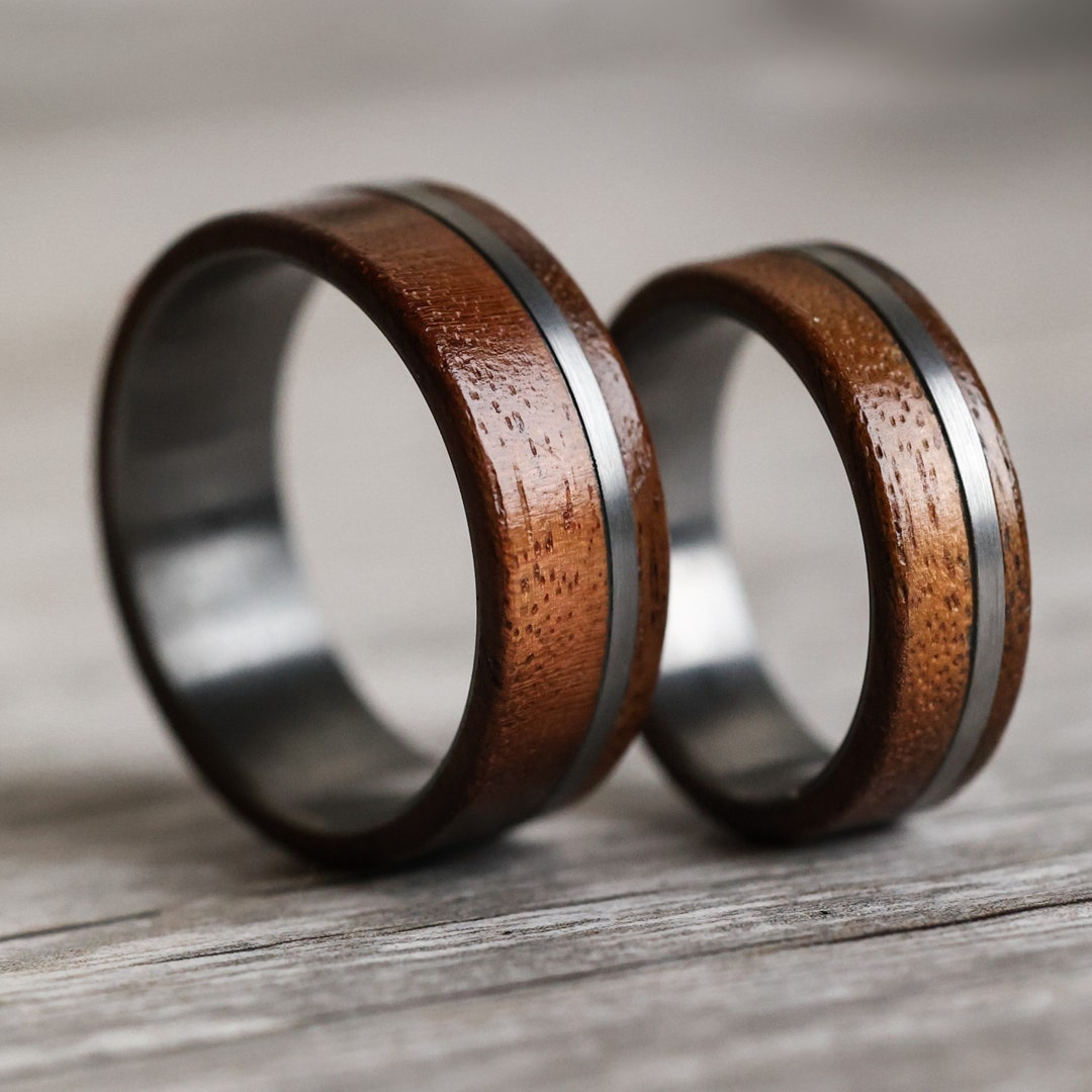 The Timber Set, Walnut Wood Ring Set, Walnut Wedding Bands, Wedding ...