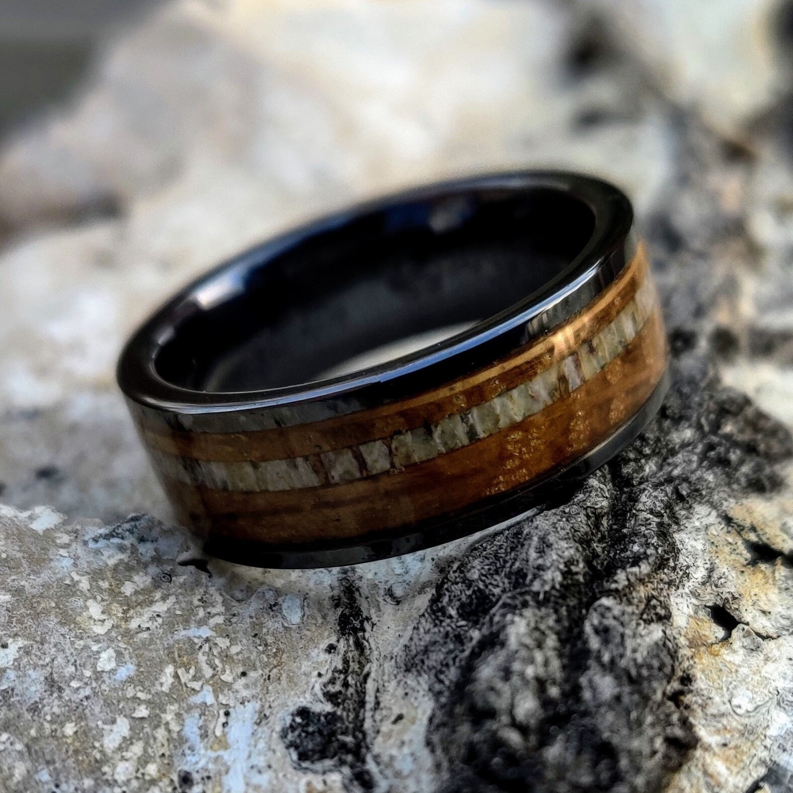 The Crockett Whiskey Barrel Ring Antler Ring Wood Ring | Etsy