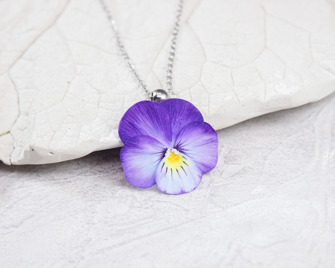 Purple Pansy Pendant Realistic Flower Necklace Hand Painted Jewelry - Etsy
