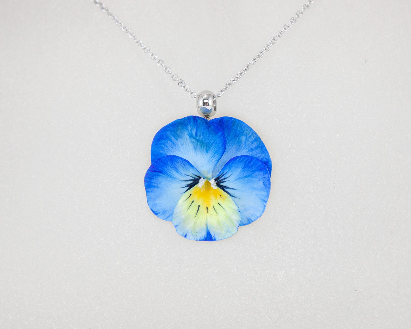 Blue Pansy Necklace. Realistic Flower Jewelry. Pansy Jewelry. Blue ...