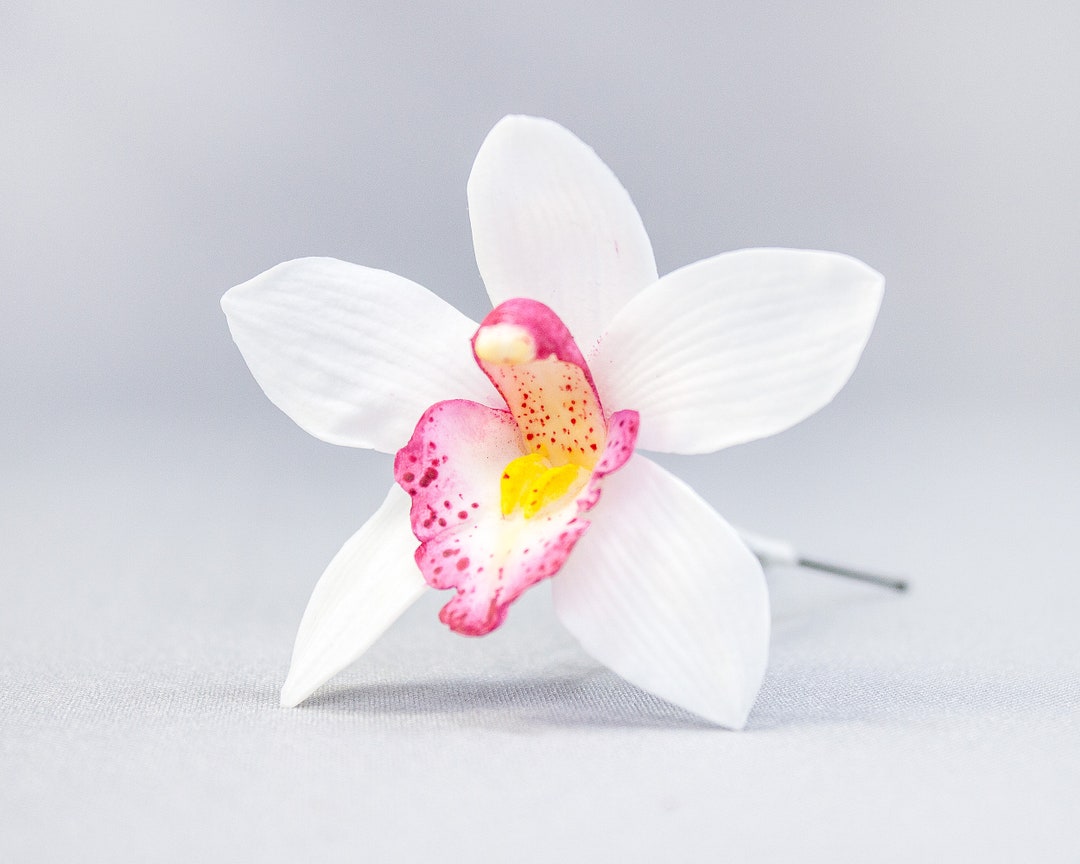 White Orchid Hair Pin, Realistic Floral Polymer Clay Bridal Flower - Etsy